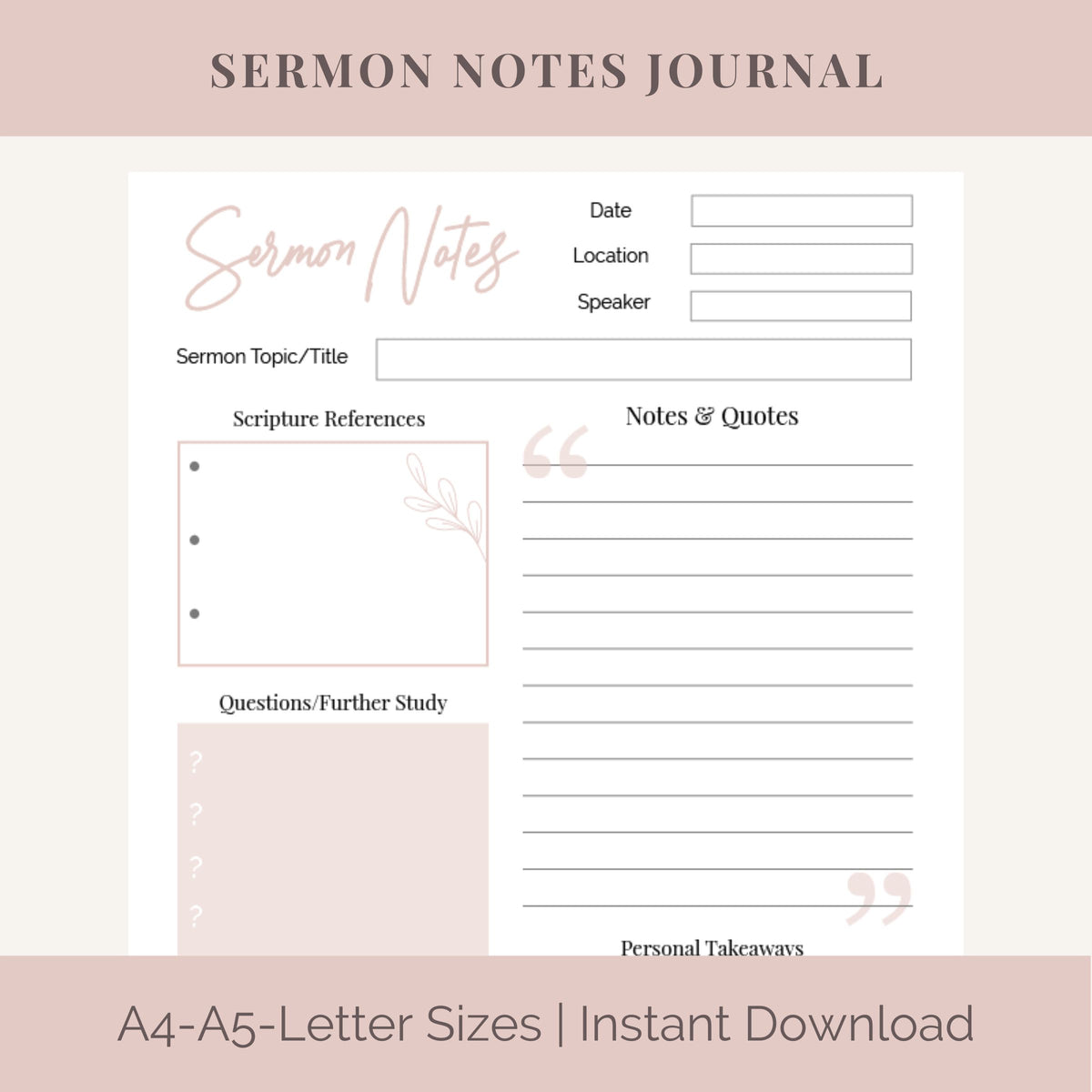 Sermon Notes Journal PDF | Instant Download – Faithfully Planted